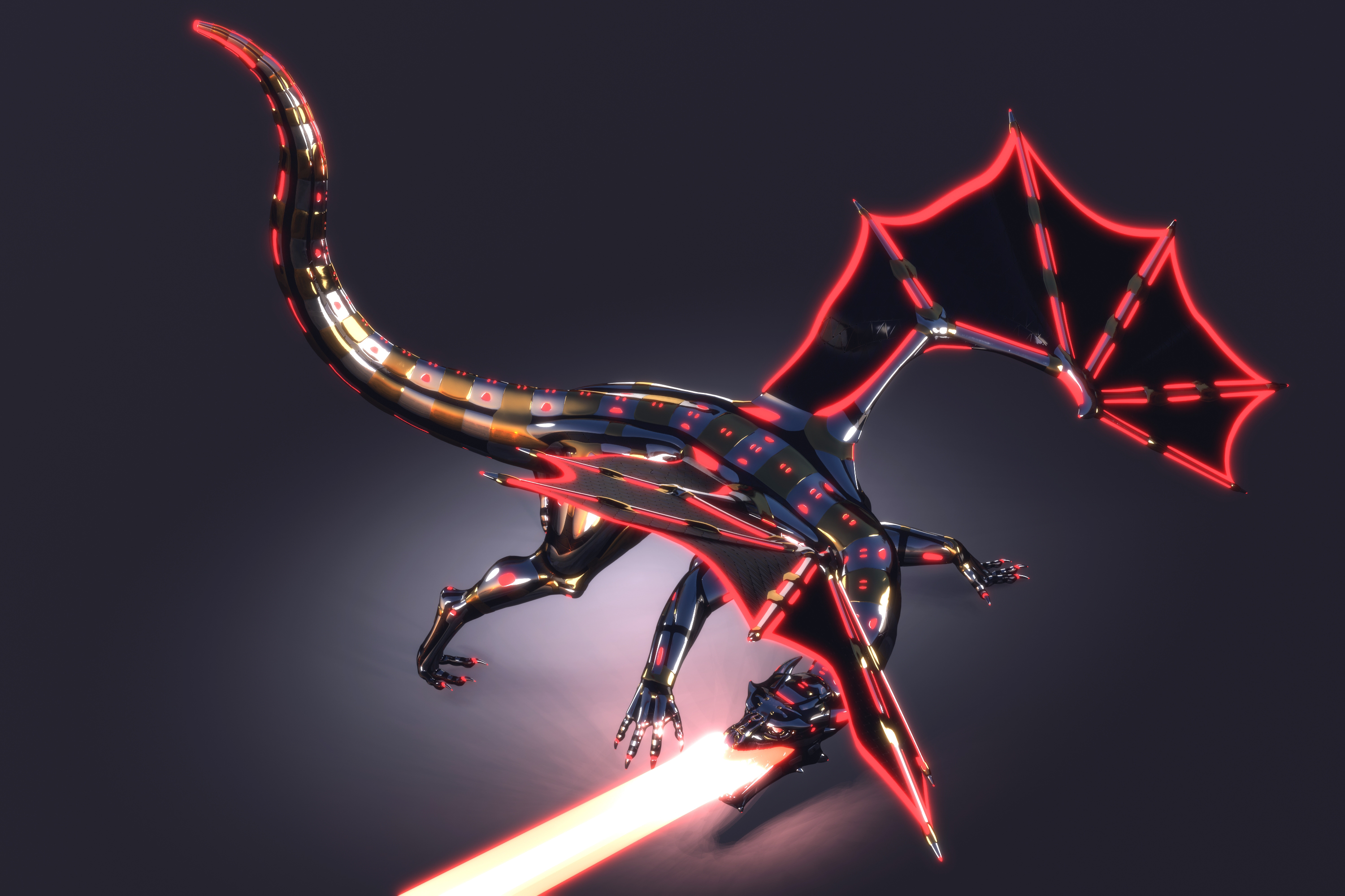 Robot Dragon with Red Lights (Fully Rigged) by thesouzart | 3DOcean