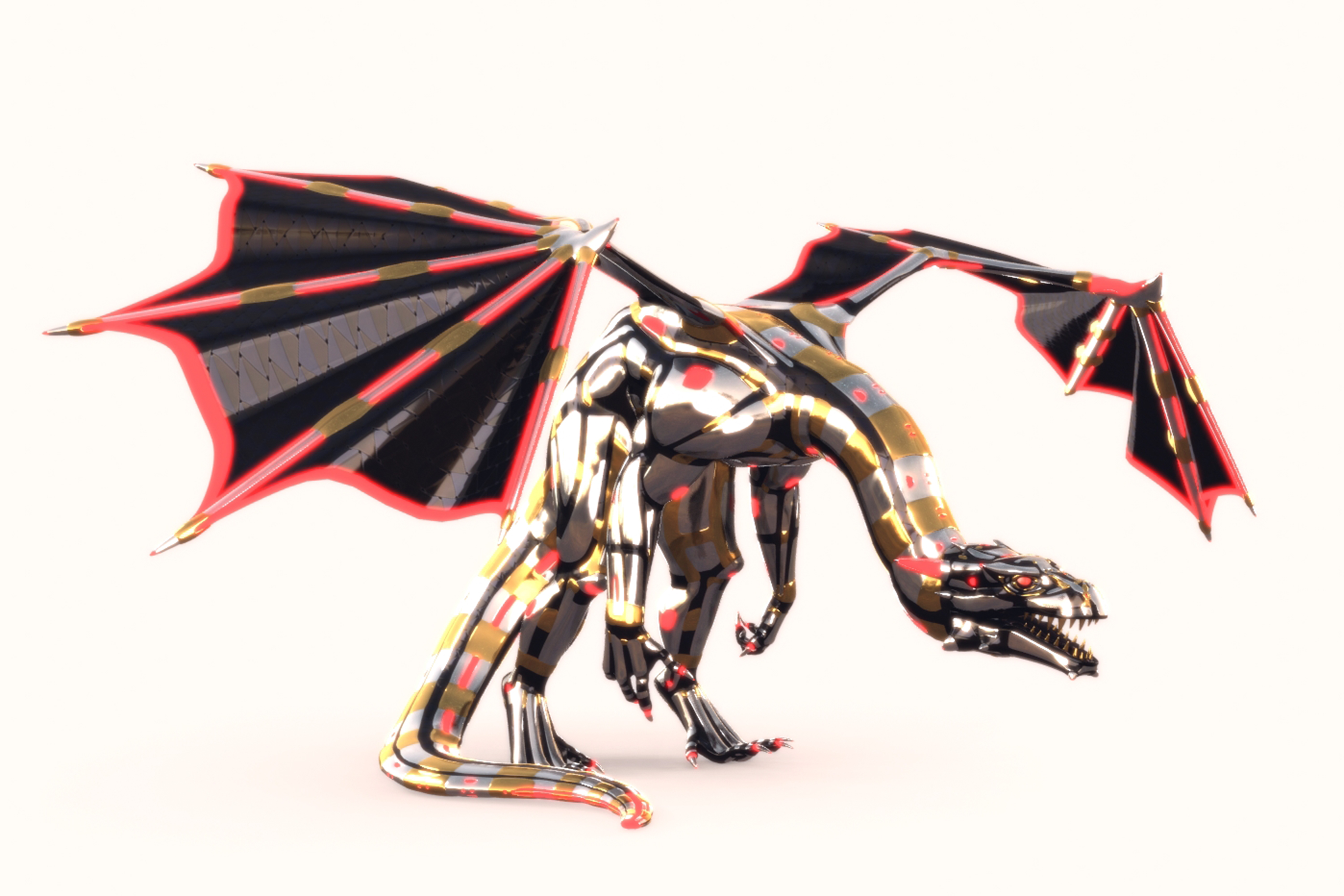 Robot Dragon with Red Lights (Fully Rigged) by thesouzart | 3DOcean
