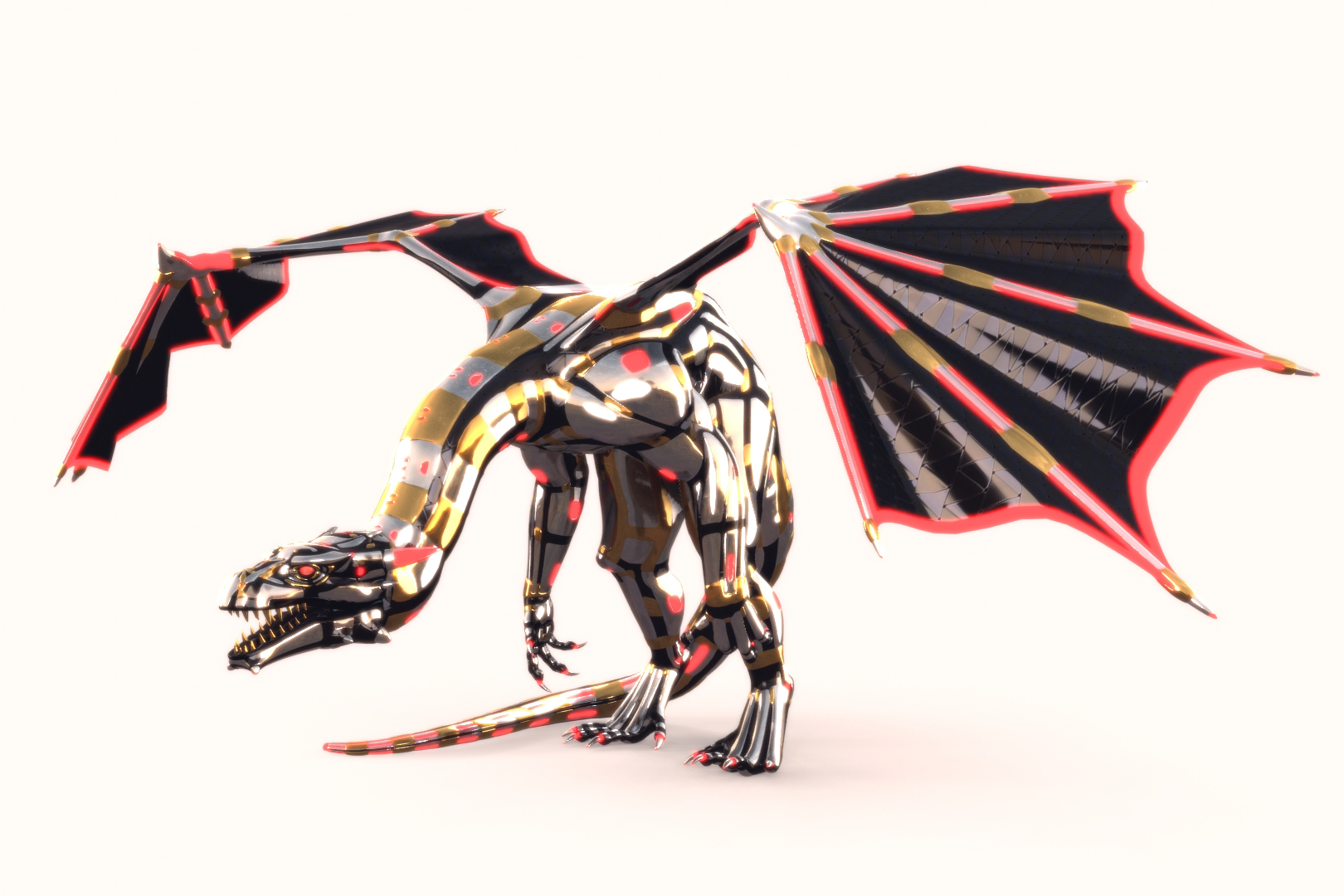 Robot Dragon with Red Lights (Fully Rigged) by thesouzart | 3DOcean