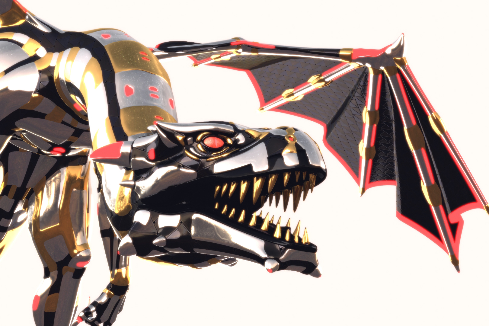 Robot Dragon with Red Lights (Fully Rigged) by thesouzart | 3DOcean