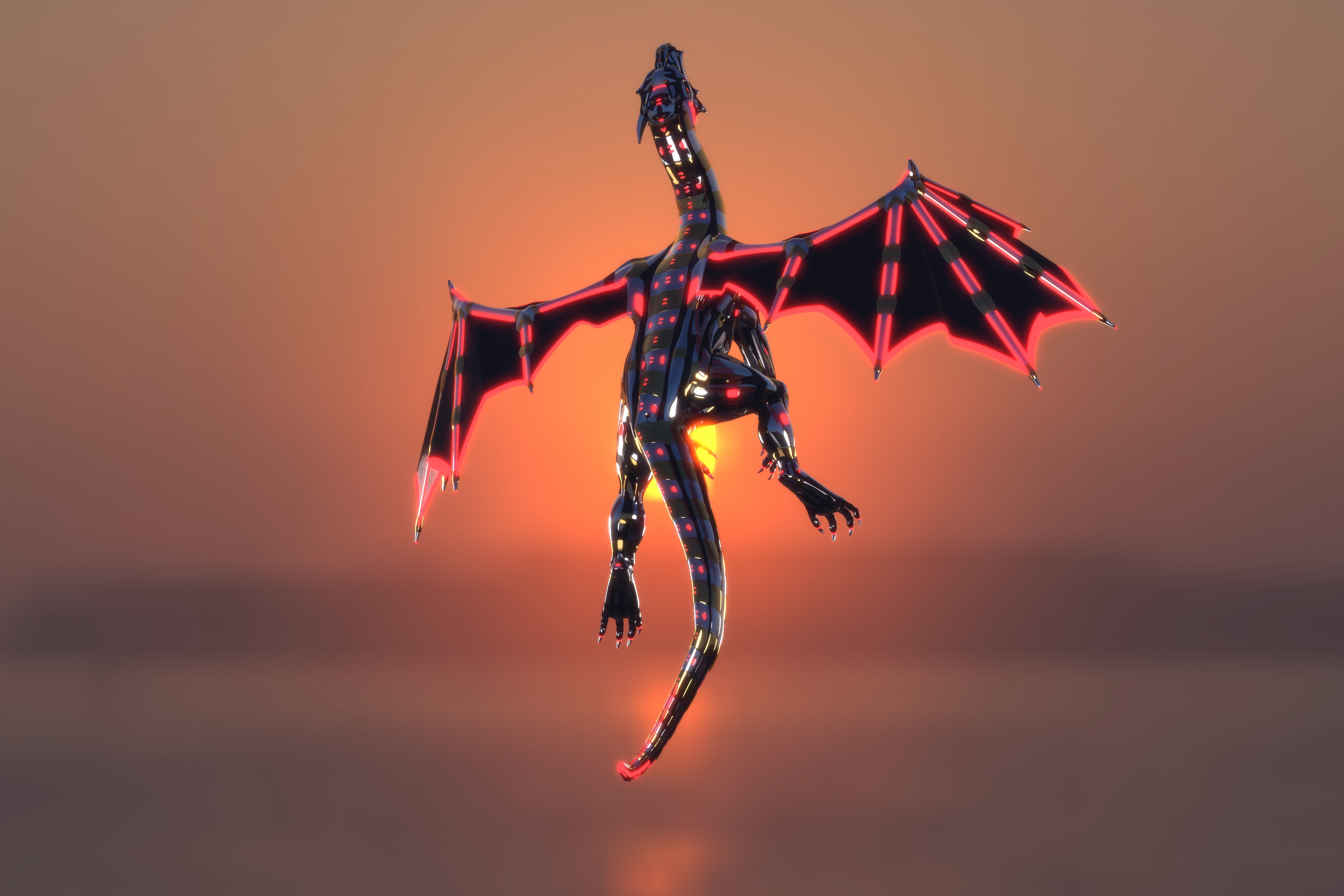 Robot Dragon with Red Lights (Fully Rigged) by thesouzart | 3DOcean