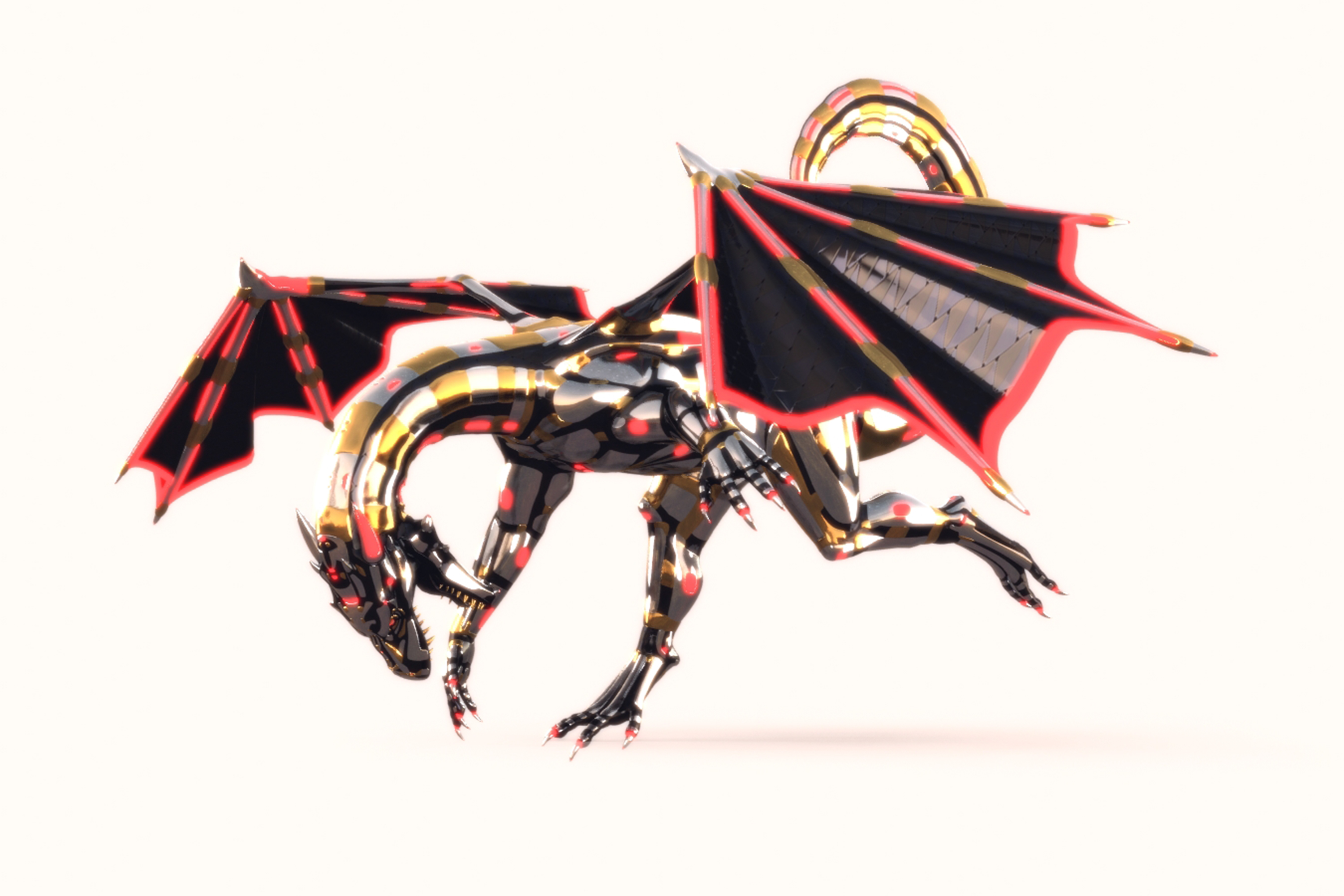 Robot Dragon with Red Lights (Fully Rigged) by thesouzart | 3DOcean