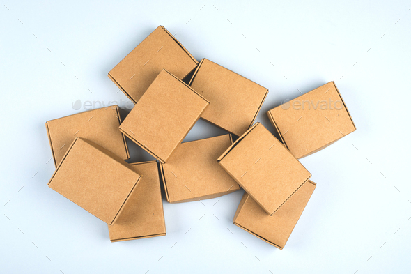 Paper boxes on light background. Top view, flat lay. Zero waste concept ...