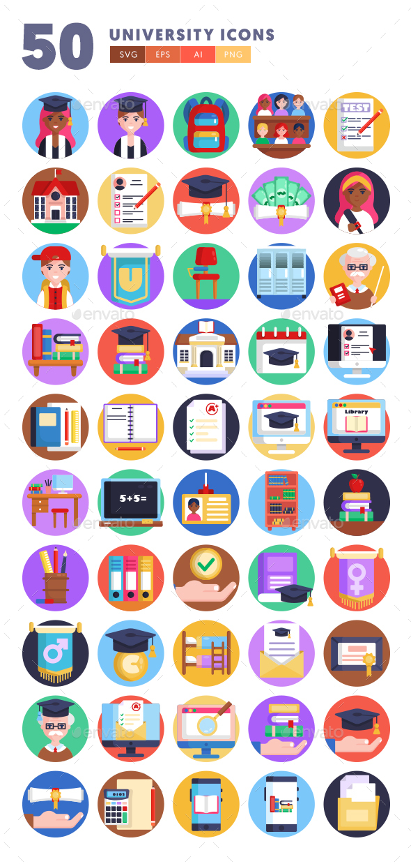 50 University Icons, Icons | GraphicRiver