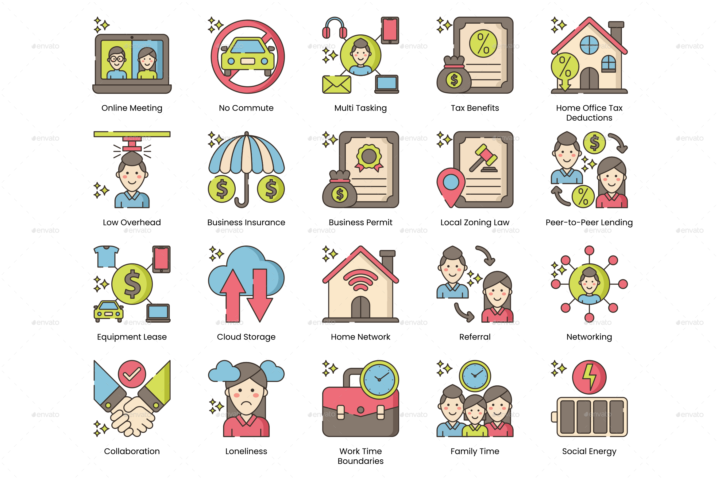75 Home-Based Business Icons | Hazel Series, Icons | GraphicRiver