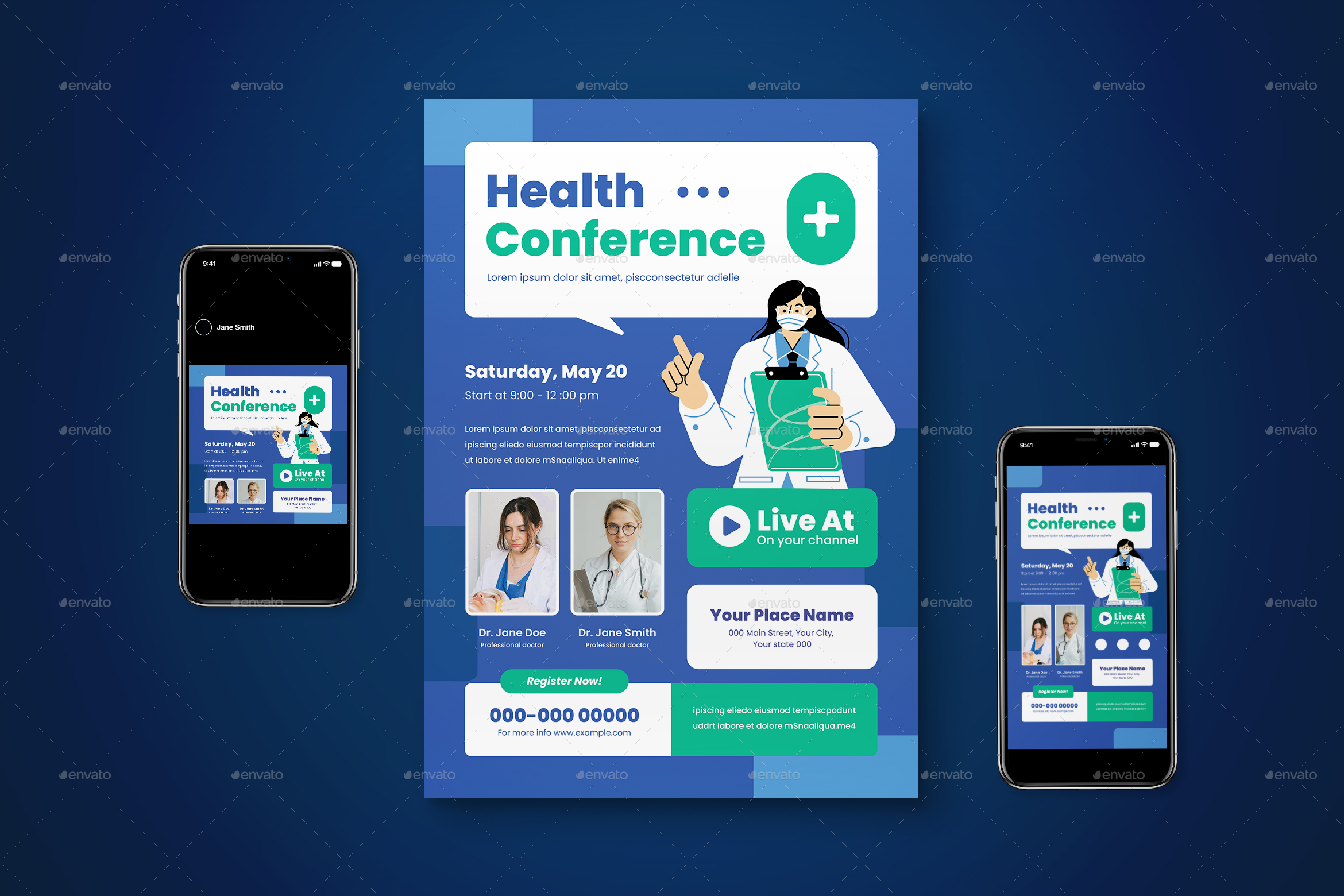 Health Conference Flyer Set, Print Templates | GraphicRiver