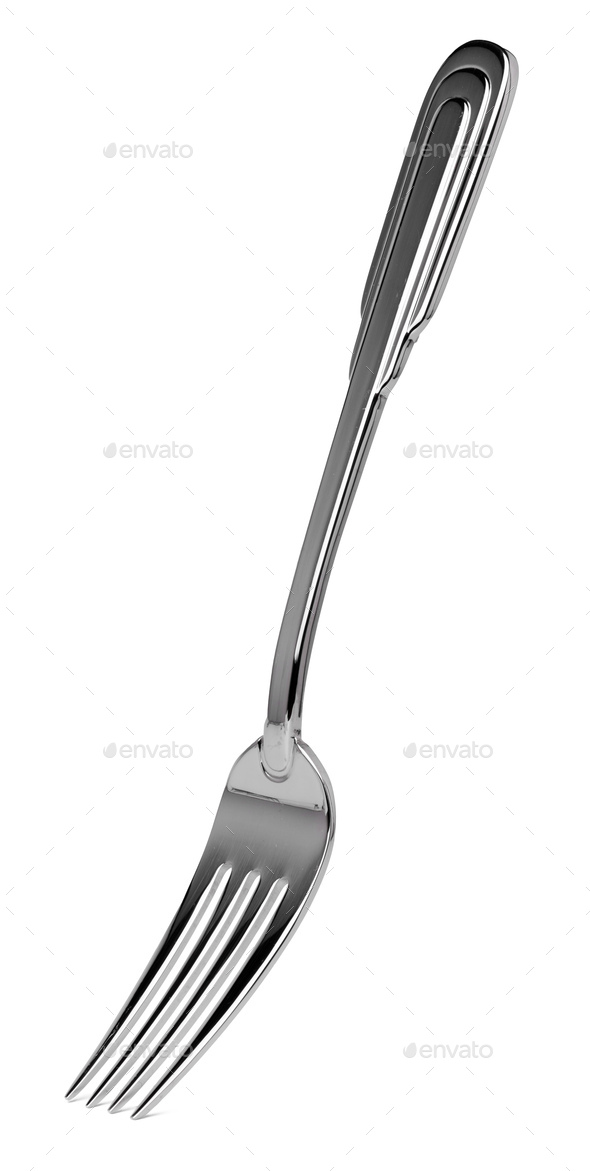Steel metal fork isolated on white background Stock Photo by FabrikaPhoto