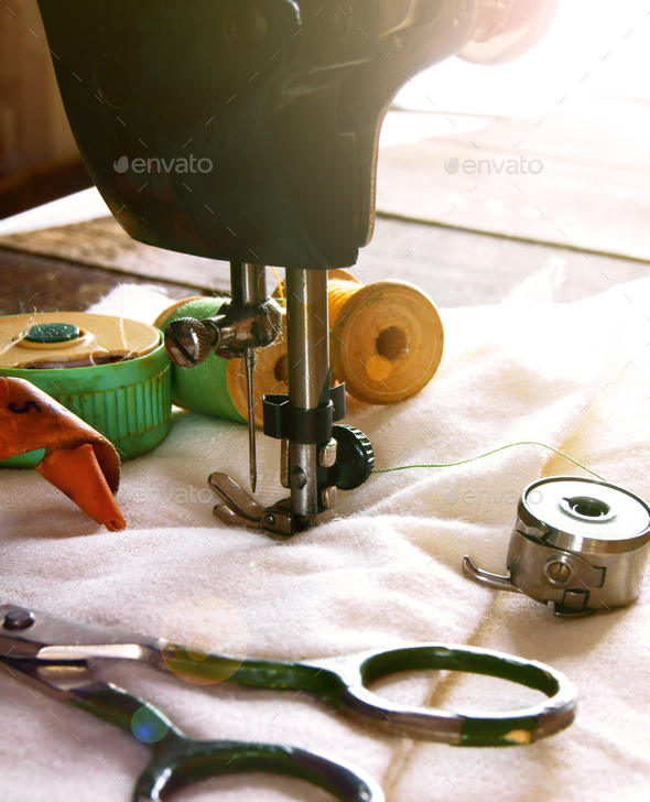 The sewing machine and tools. Stock Photo by Artem_ka | PhotoDune
