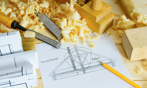 Woodworking. Drawings for building and working tools on wooden ...