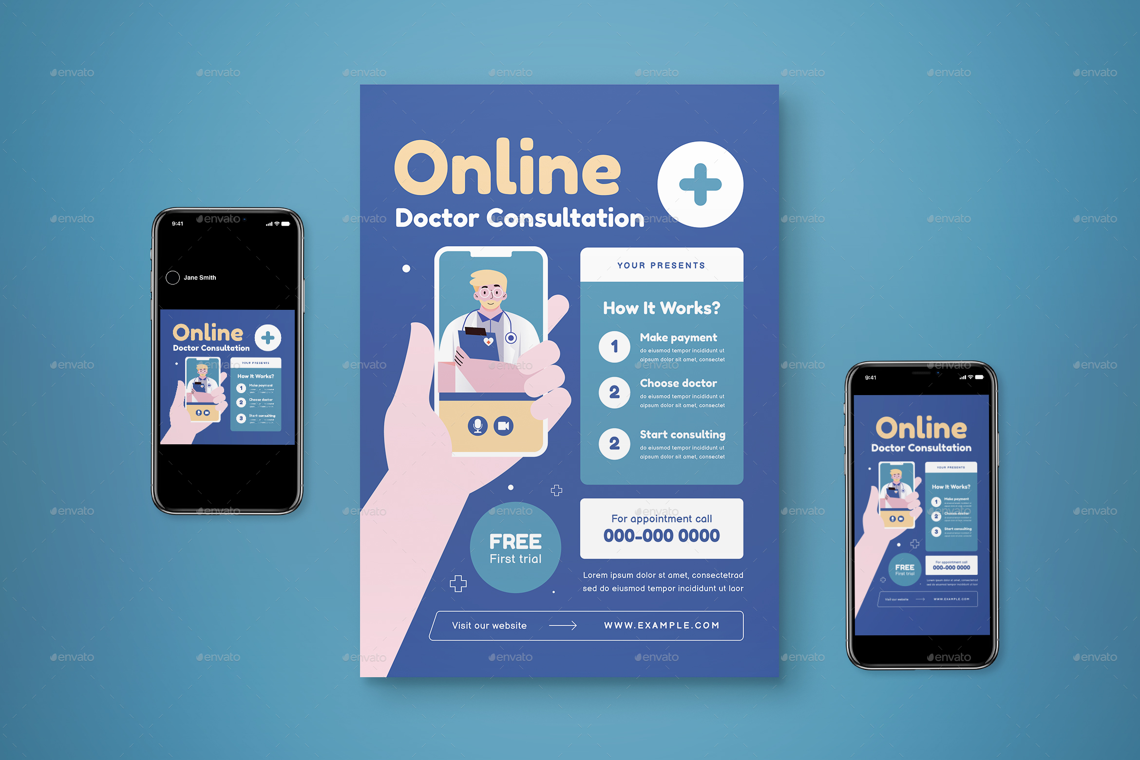 Online Doctor Consultation Flyer Set, Print Templates | GraphicRiver