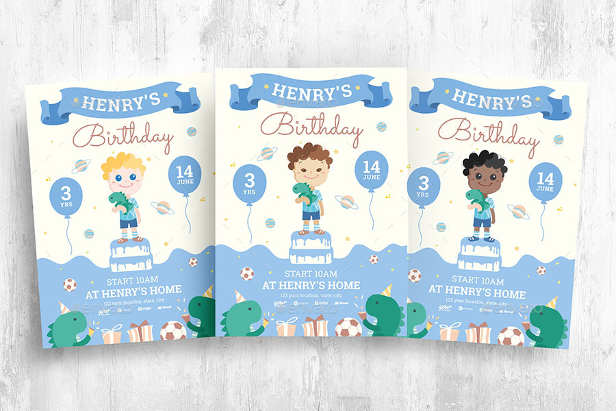 Boys Birthday Invitation Templates, Print Templates | GraphicRiver