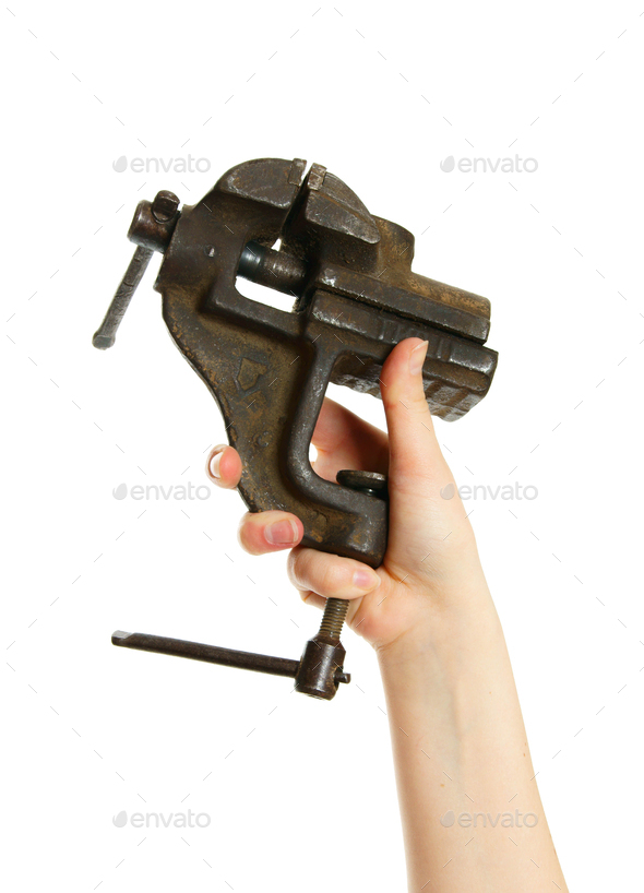 Clamp in hand on white background. Stock Photo by Artem_ka | PhotoDune