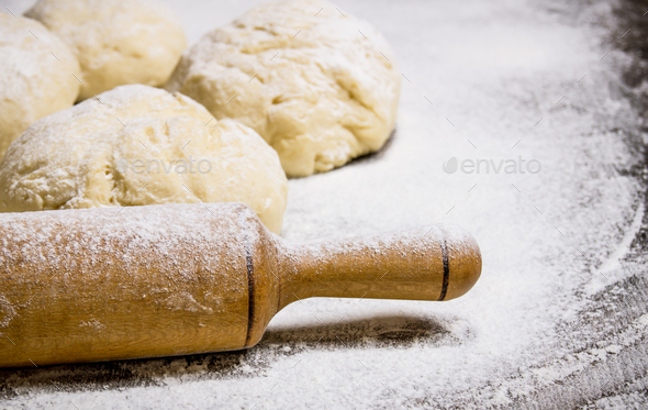 Preparation of the dough. The prepared dough with flour and with a ...