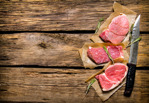 Fresh stake from raw meat and spices and chopping knife. Stock Photo by ...
