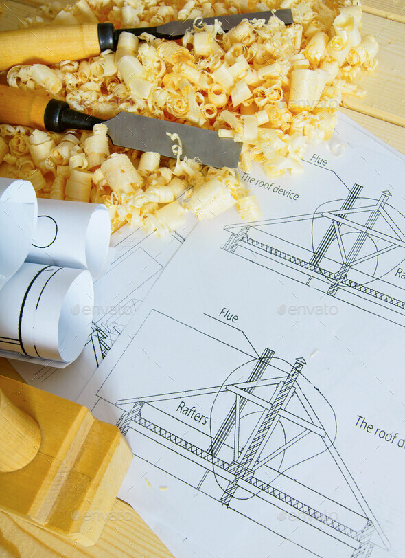 Woodworking. Drawings for building and working tools on wooden ...