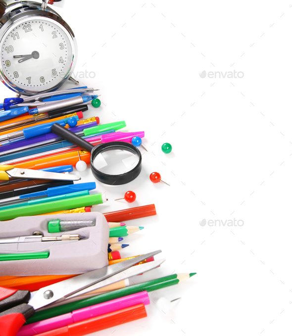 School tools and accessories on white background. Stock Photo by Artem_ka