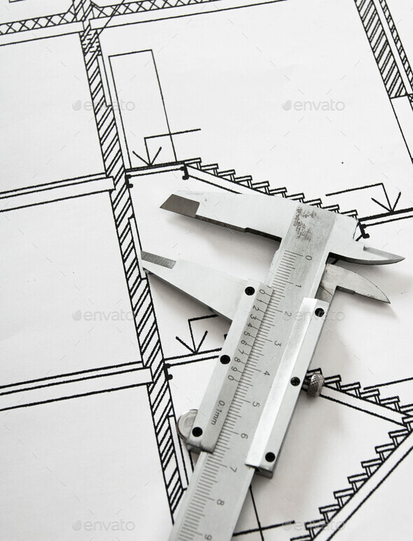 Repair work. Drawings for building and caliper. Stock Photo by Artem_ka