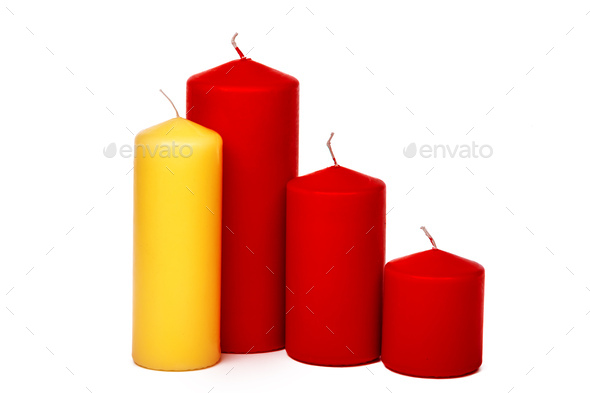 different size and colors candles isolated on a white background Stock ...