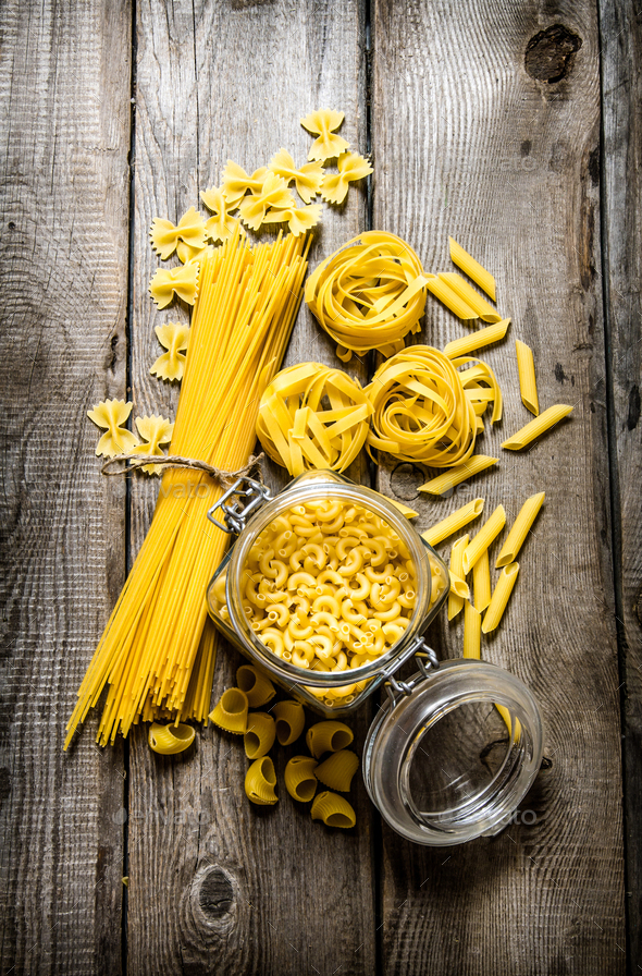 Dry pasta in cans and mixed the pasta with spaghetti. Stock Photo by ...