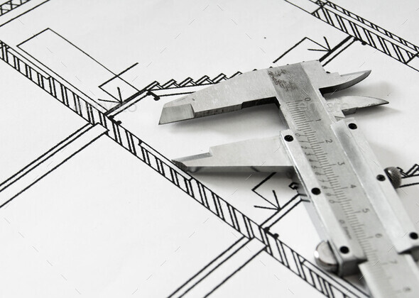 Repair work. Drawings for building and caliper. Stock Photo by Artem_ka