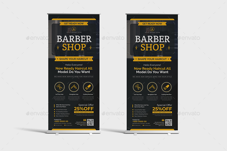 Barbershop Roll-up Banner Template, Print Templates | GraphicRiver