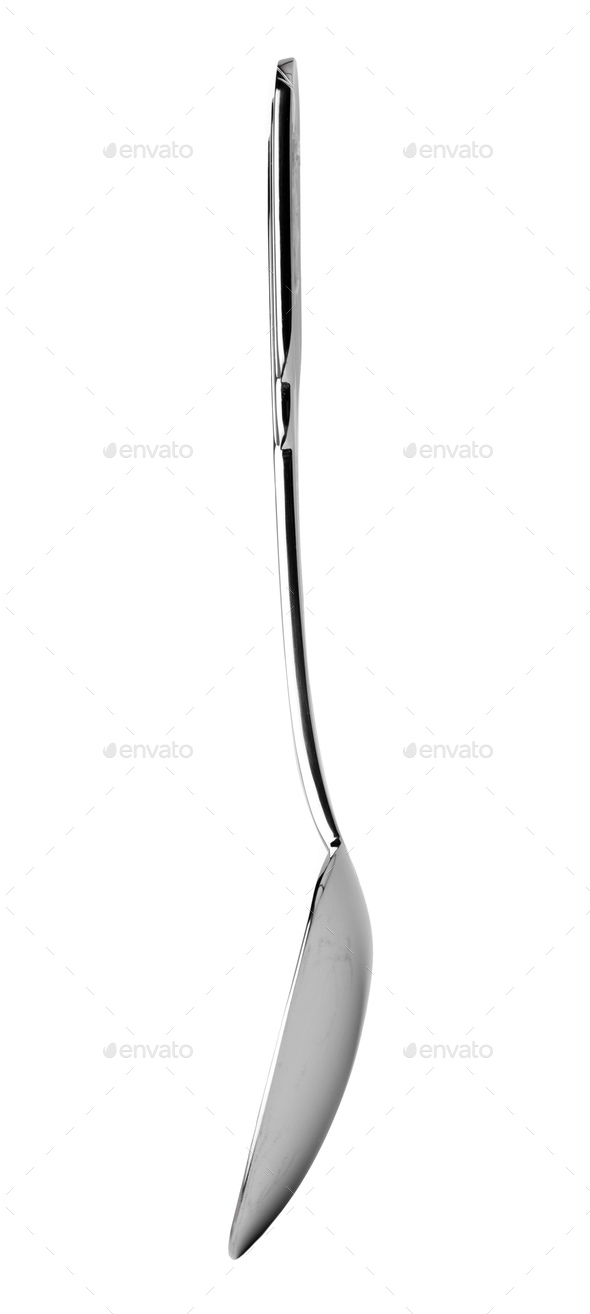 Metal steel spoon isolated on white background Stock Photo by FabrikaPhoto