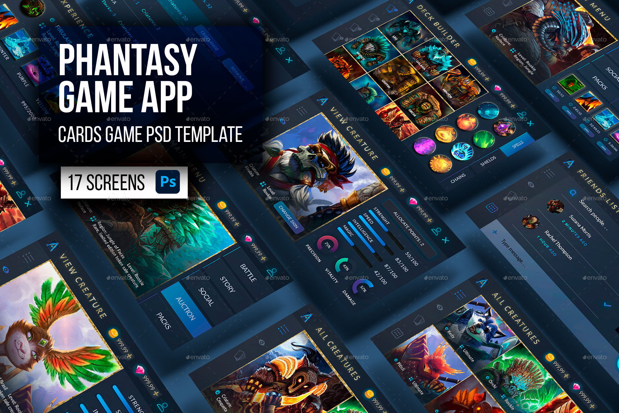 Phantasy Dark Cards Game App & UI Kit Template, Game Assets | GraphicRiver