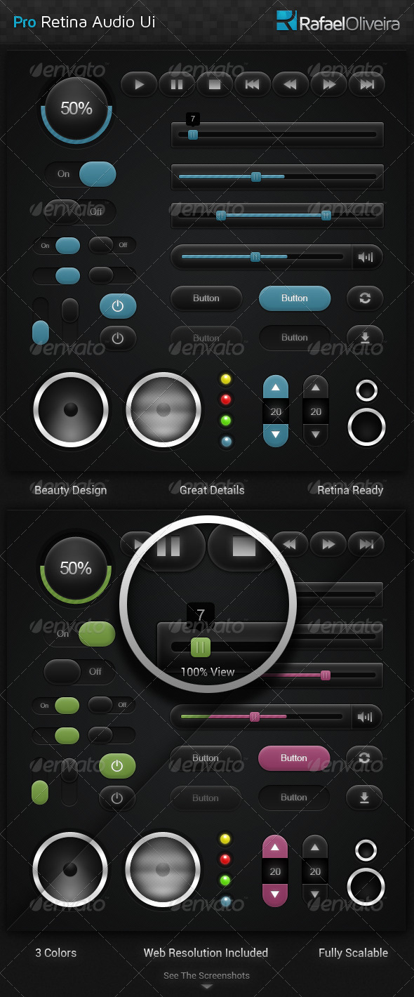 Pro Retina Audio UI by RafaelOliveira | GraphicRiver