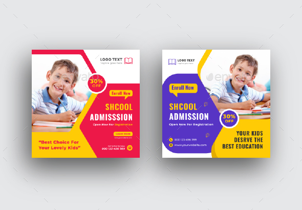 Kids School Education Social Media Post Template, Web Elements ...