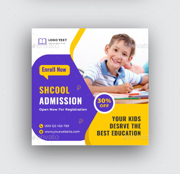 Kids School Education Social Media Post Template, Web Elements ...