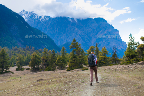 Beautiful Traveler Photo Woman Backpacker Mountains Landscape Stock ...