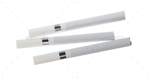 Bunch of unlit cigarettes isolated on white Stock Photo by FabrikaPhoto