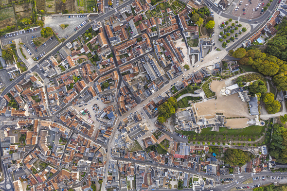 Aerial view of Saint-aignan-sur-cher, old castel and river the C Stock Photo by Lifeonwhite