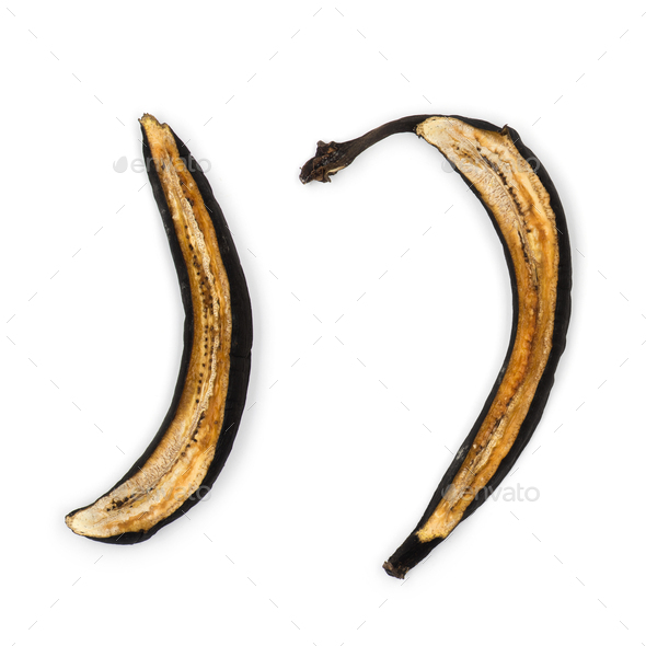 Decaying banana slices against white background Stock Photo by Lifeonwhite