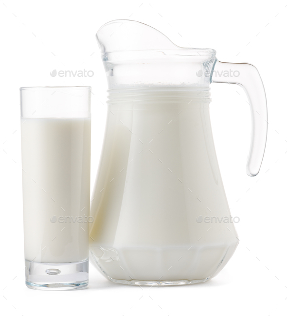 Glass jar and cup of fresh milk isolated Stock Photo by FabrikaPhoto