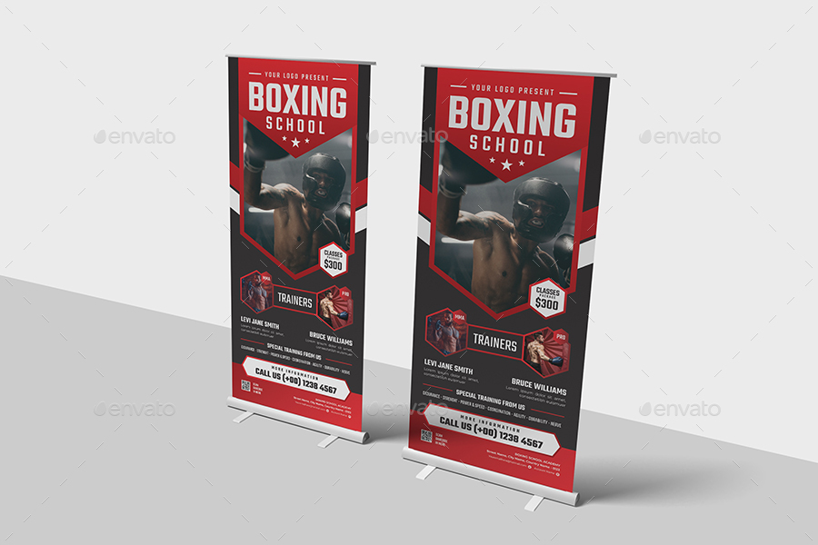 Boxing School Roll Up Banner Template, Print Templates | GraphicRiver