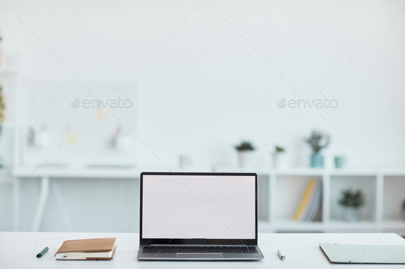 Laptop with White Screen in Office Background Stock Photo by ...