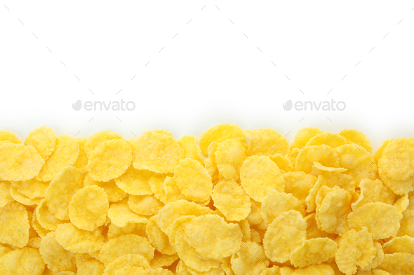 Dry uncooked corn flakes isolated on white background Stock Photo by ...