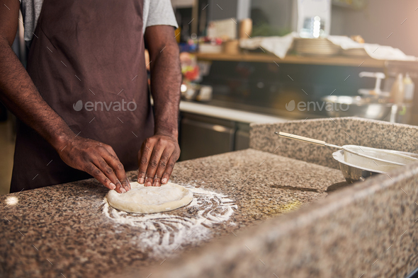 Chef working with bakery in professional kitchen Stock Photo by Iakobchuk
