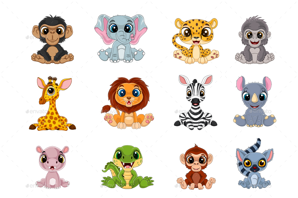 Set of Cartoon Twelve Little Animal Bundle, Vectors | GraphicRiver