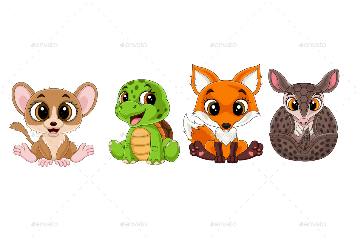 Set of Twelve Cartoon Little Animal Collection, Vectors | GraphicRiver