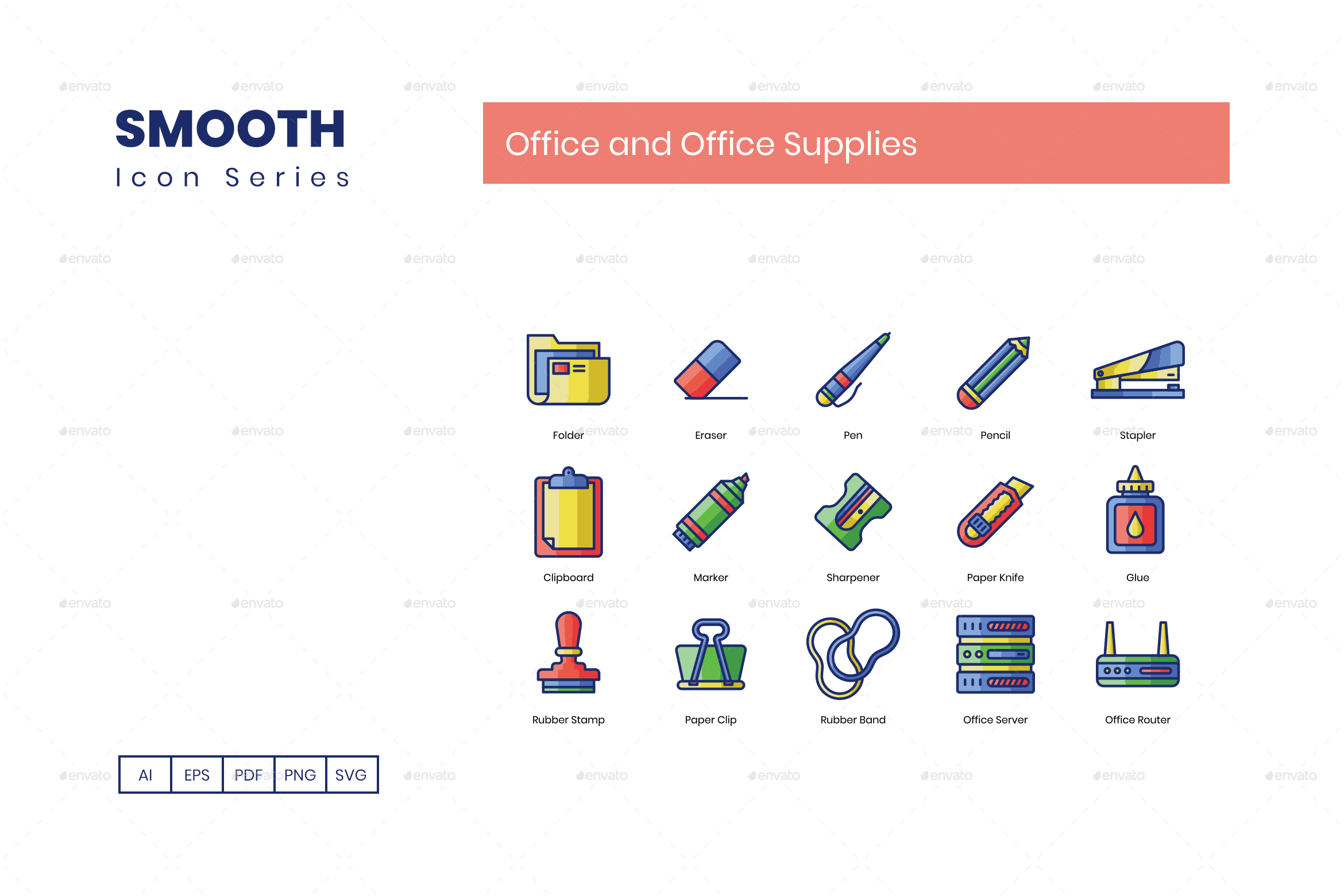 75 Office and Office Supplies Icons | Smooth Series, Icons | GraphicRiver