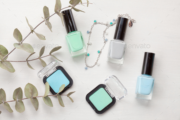 Pastel colors cosmetics. Beauty blogger concept Stock Photo by OksaLy
