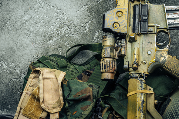 Modern weapon series. US Army assault rifle, close up Stock Photo by ...