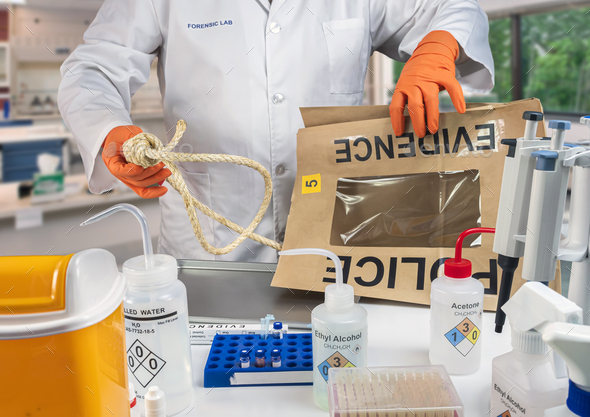 Police scientist extracts rope from hanging victim, crime lab analysis ...