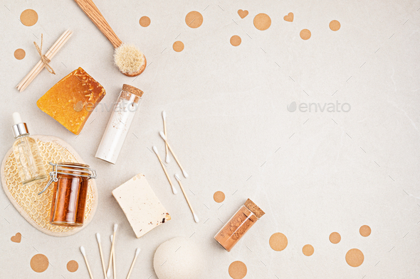 Eco friendly soap bar, tooth brushes, cotton swabs, bath salt, clay ...