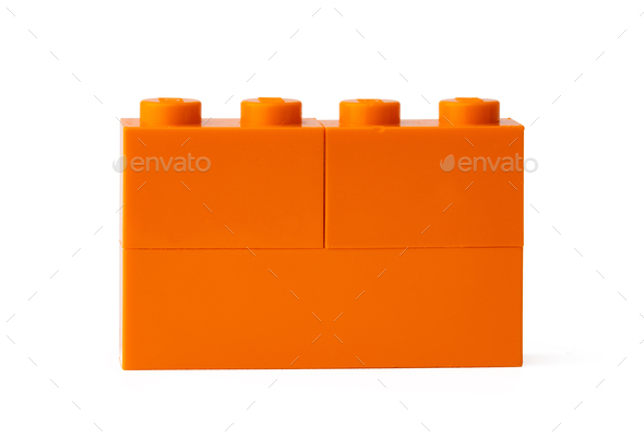 Orange plastic building blocks isolated on white Stock Photo by ...