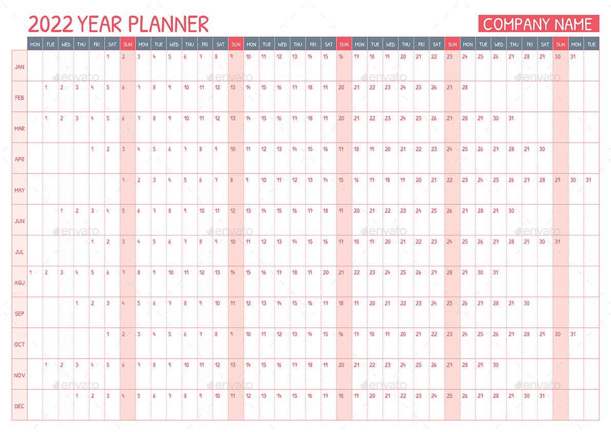 2022 Yearly Wall Planner by hoouse | GraphicRiver