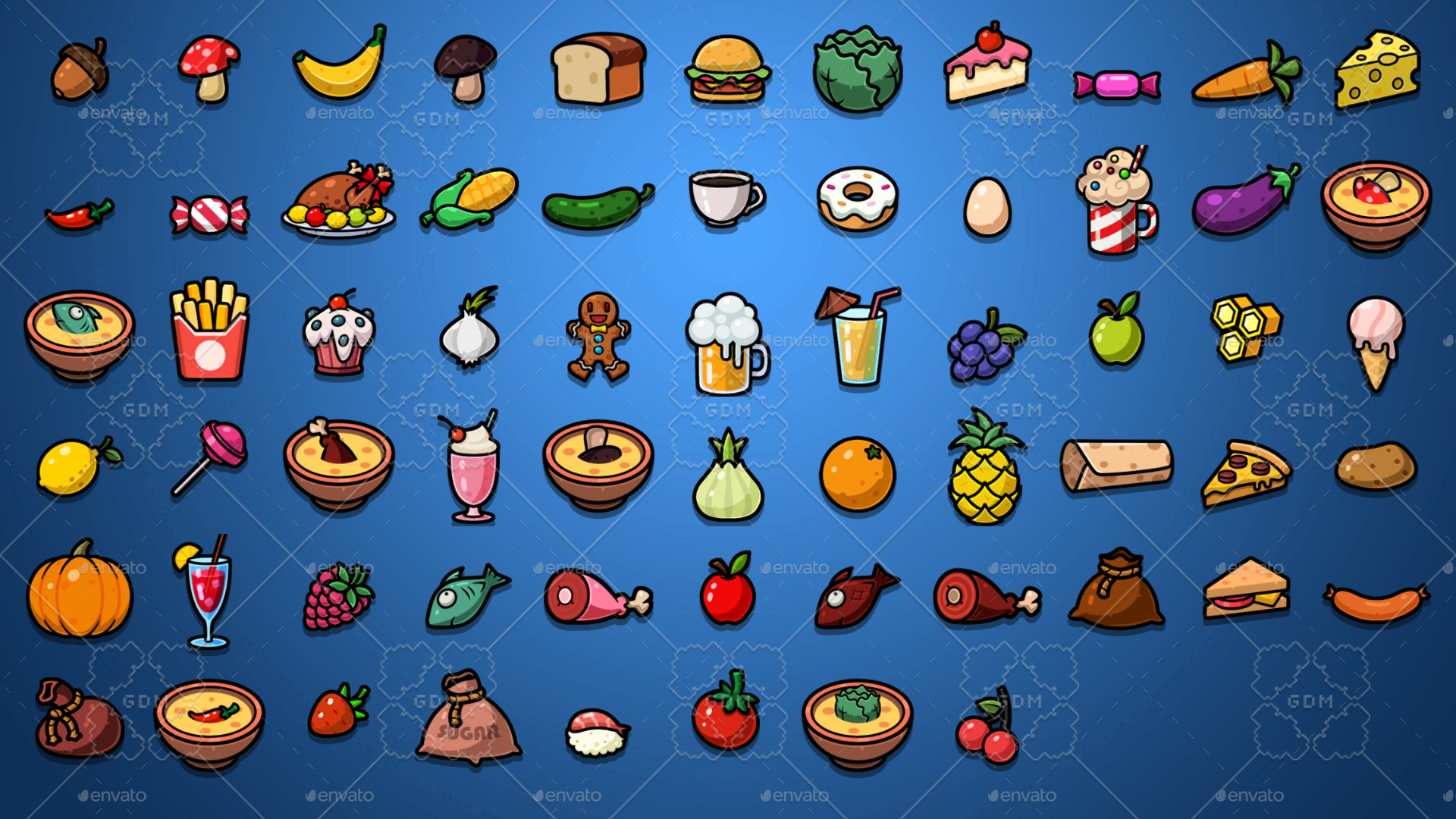 Fantasy Icons: Food & Potions, Game Assets | GraphicRiver