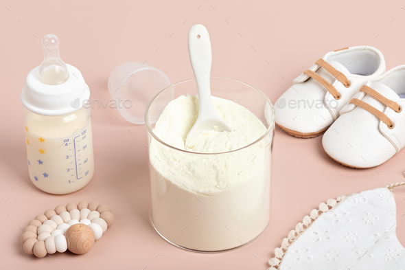 Preparation of formula for baby feeding. Baby health care, organic ...